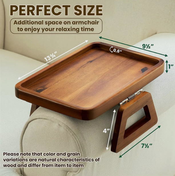 Premium Acacia Smart design Wooden Sofa Arm Tray & Organizer ...